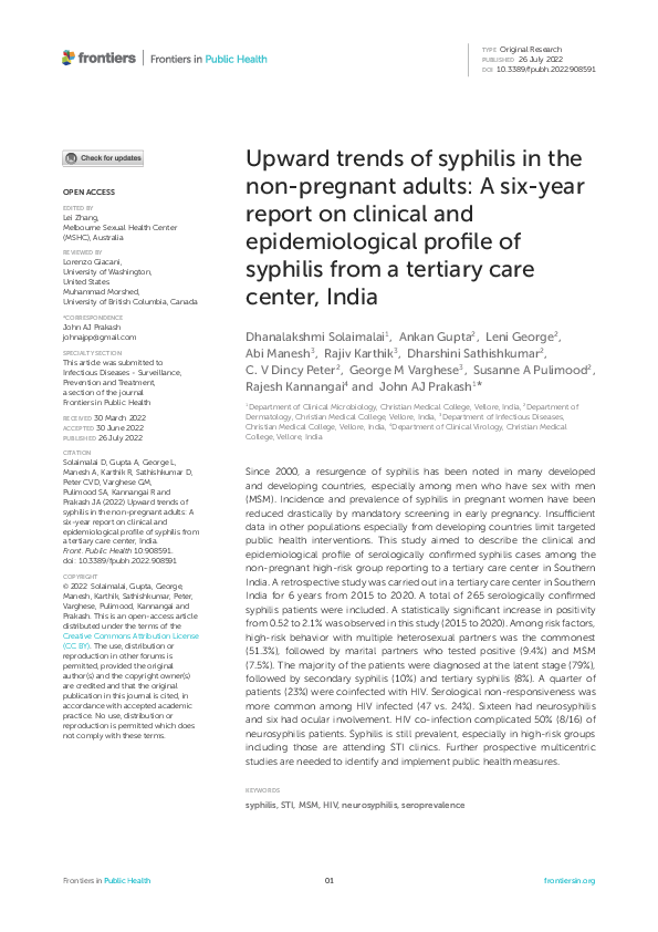 (PDF) Upward trends of syphilis in the non-pregnant adults: A six-year ...
