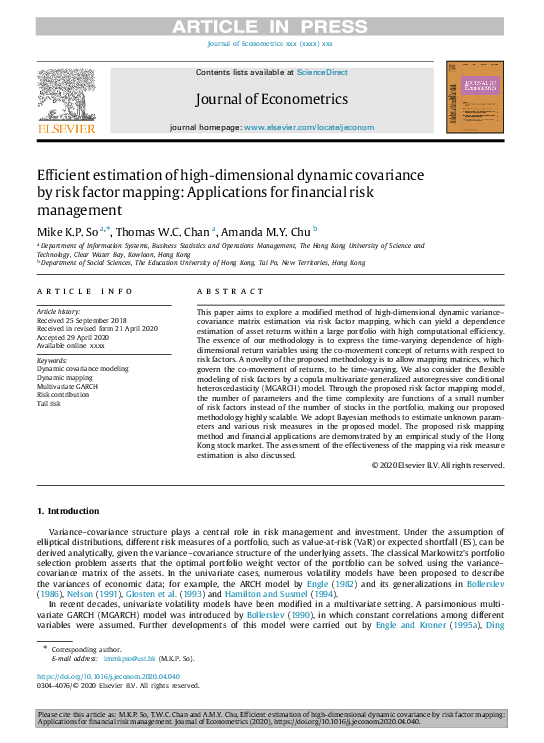 Pdf Efficient Estimation Of High Dimensional Dynamic Covariance By Risk Factor Mapping