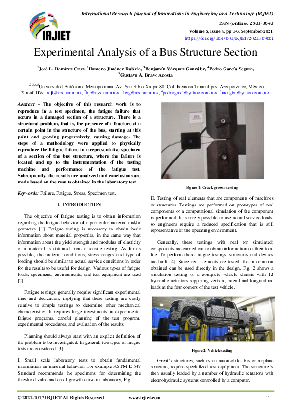 (PDF) Experimental Analysis of a Bus Structure Section