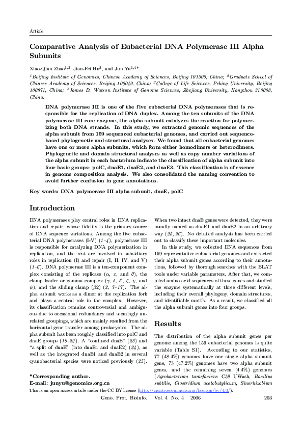 (PDF) Comparative Analysis of Eubacterial DNA Polymerase III Alpha ...