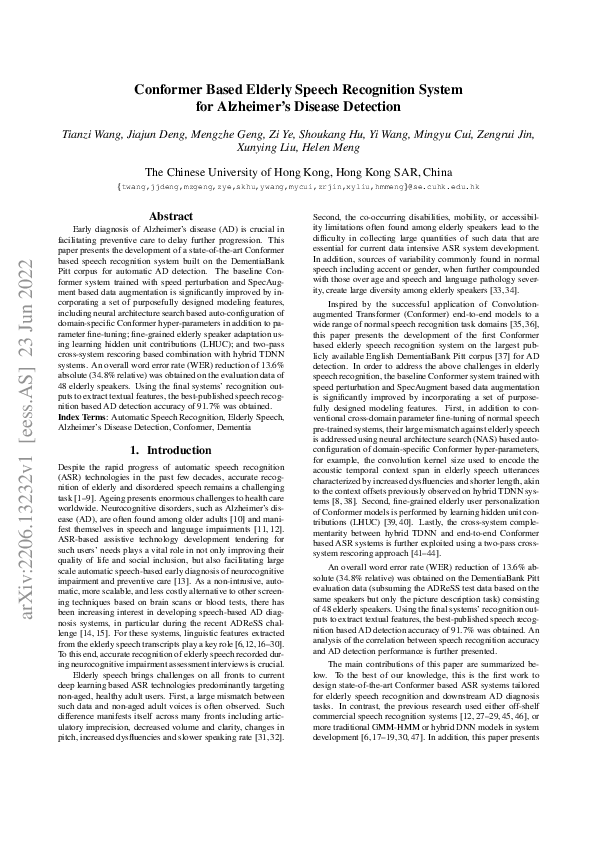 Pdf Conformer Based Elderly Speech Recognition System For Alzheimers Disease Detection