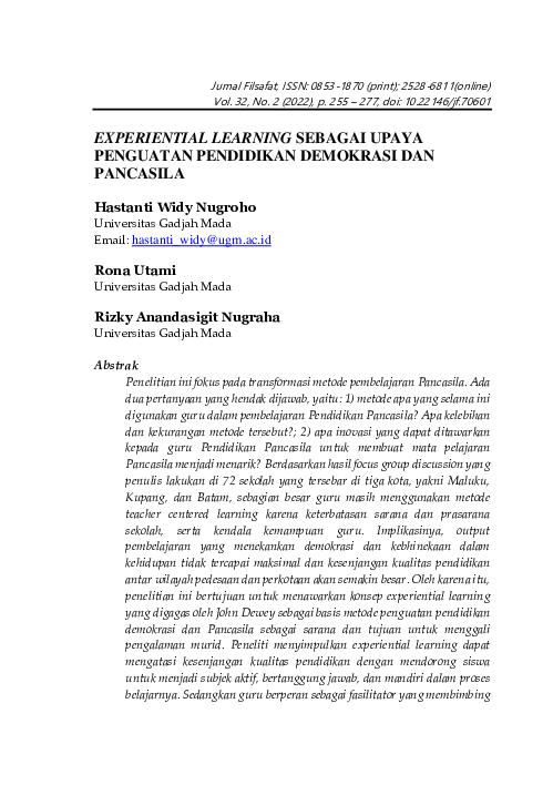 Pdf Experiental Learning Sebagai Upaya Penguatan Pendidikan Demokrasi