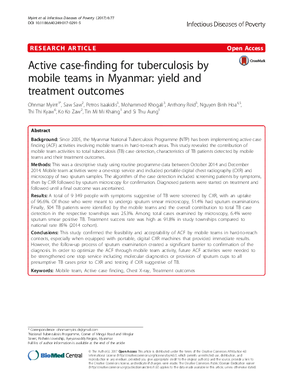 (PDF) Active case-finding for tuberculosis by mobile teams in Myanmar ...