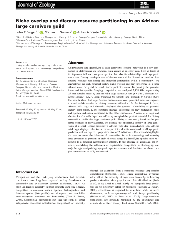 (PDF) Dietary Competition in African Carnivores