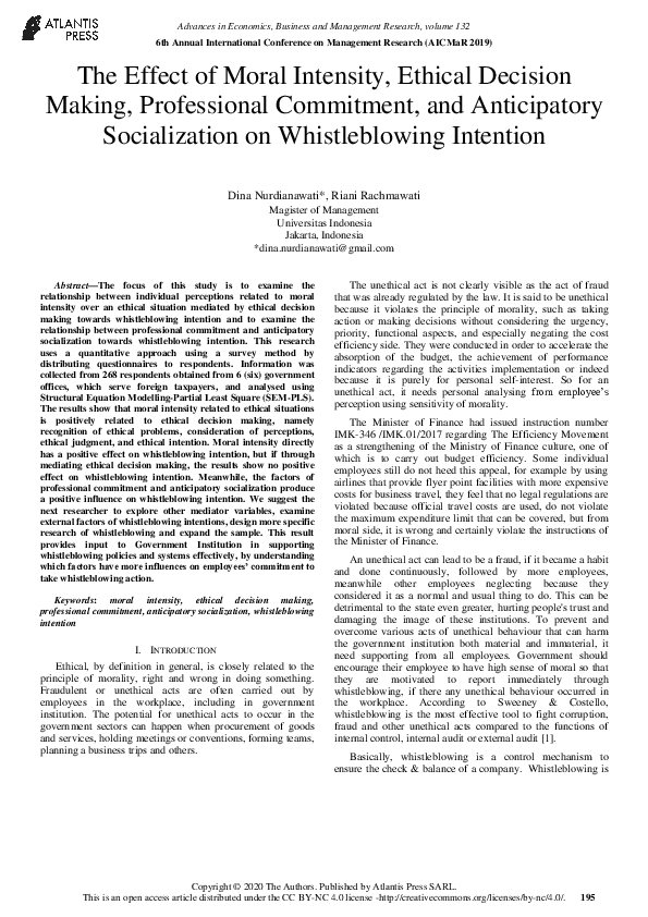 (PDF) The Effect of Moral Intensity, Ethical Decision Making ...