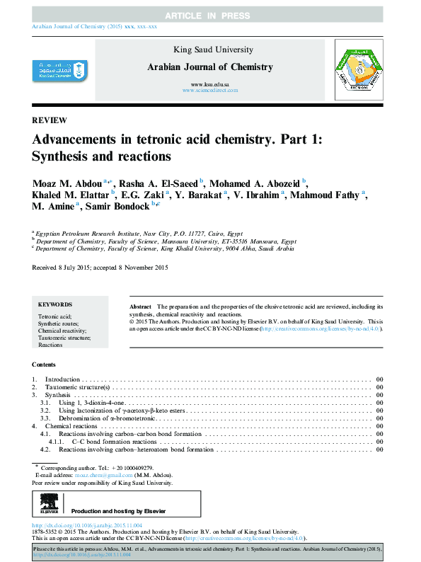 (PDF) Advancements in tetronic acid chemistry. Part 1: Synthesis and ...