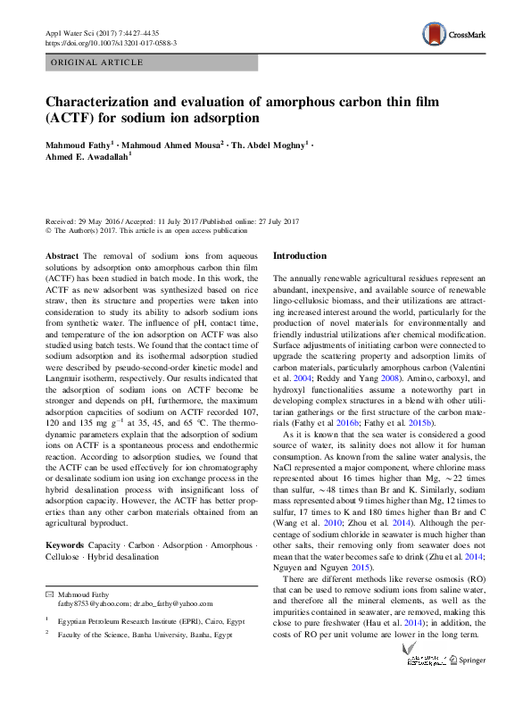 (PDF) Characterization and evaluation of amorphous carbon thin film ...