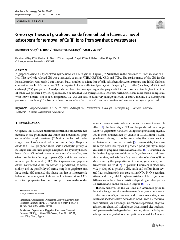 (PDF) Green synthesis of graphene oxide from oil palm leaves as novel ...