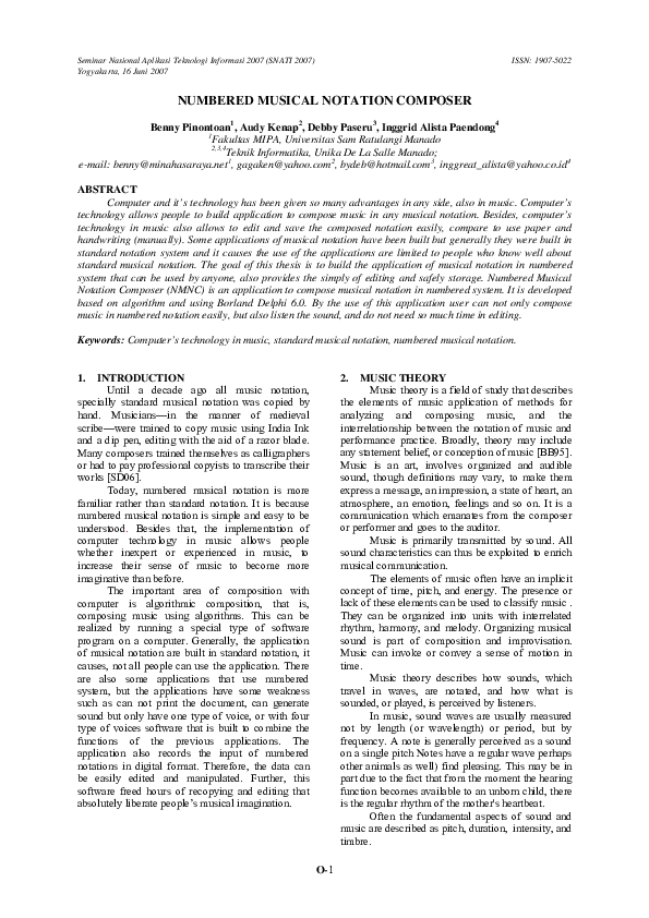 (PDF) O-1 Numbered Musical Notation Composer