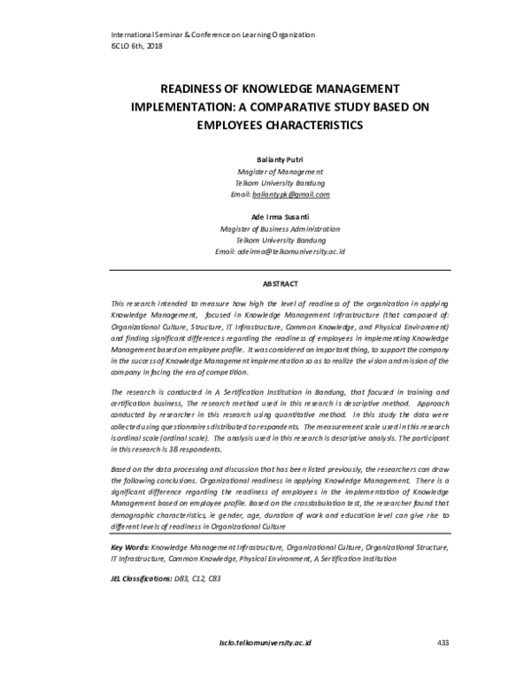 (PDF) Readiness of Knowledge Management Implementation: A Comparative Study Based on Employees ...