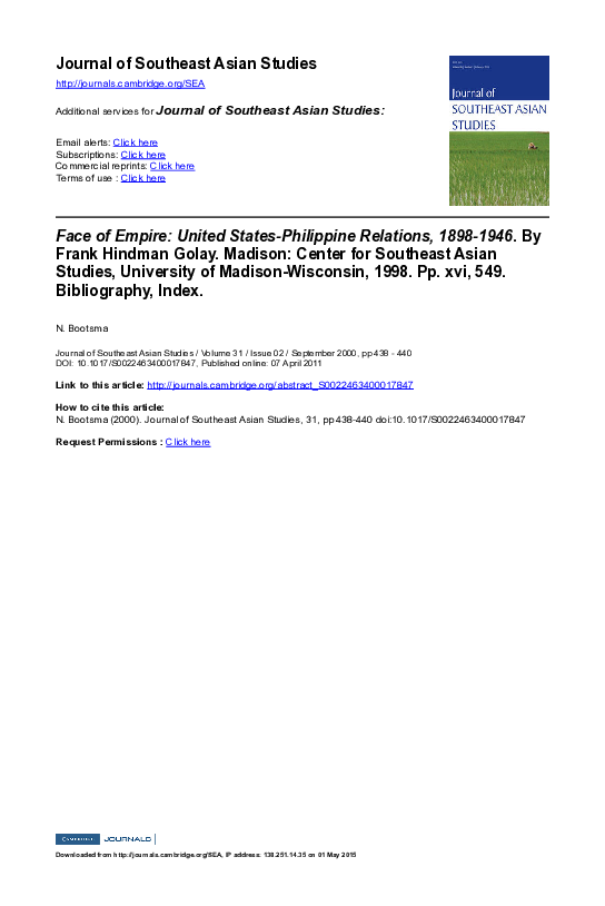 (PDF) Face of Empire: United States-Philippine Relations, 1898-1946