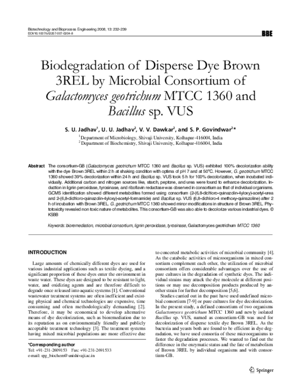 (PDF) Biodegradation of disperse dye brown 3REL by microbial consortium ...