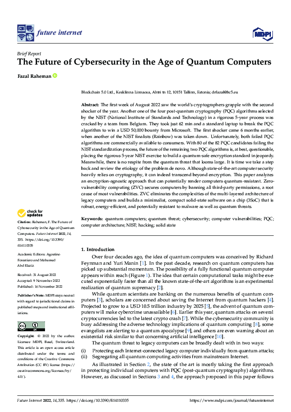 The Future of Cybersecurity in the Age of Quantum Computers