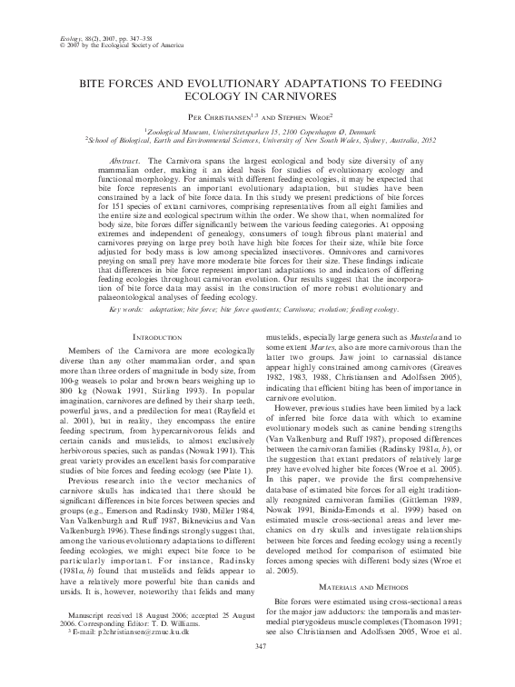 (PDF) Bite forces and evolutionary adaptations to feeding ecology in ...