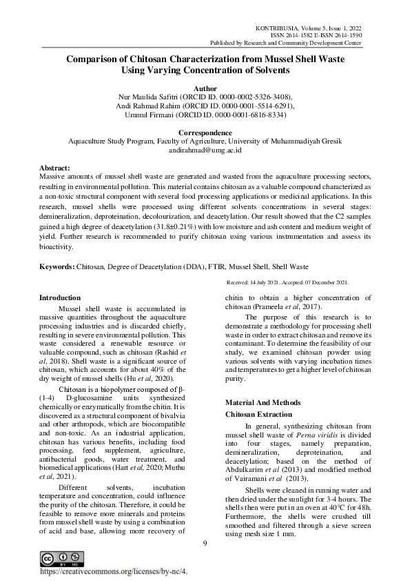 (PDF) Comparison of Chitosan Characterization from Mussel Shell Waste ...