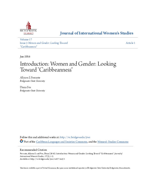 (PDF) Introduction: Women and Gender: Looking Toward "Caribbeanness