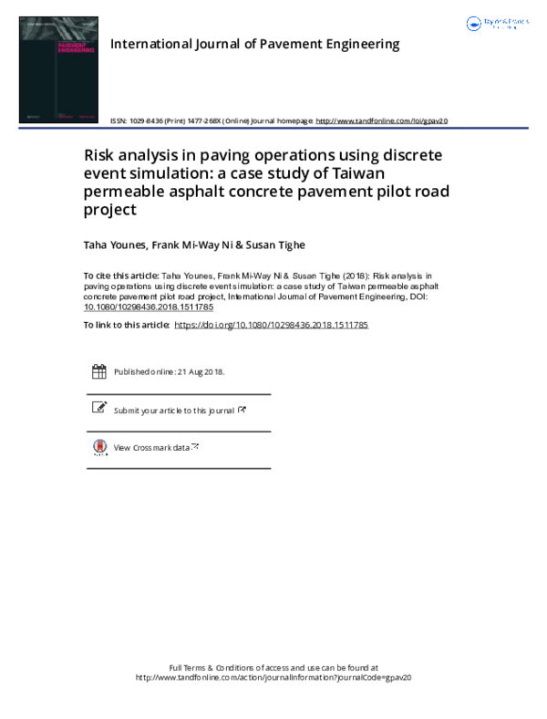 (PDF) Risk analysis in paving operations using discrete event simulation: a case study of Taiwan ...