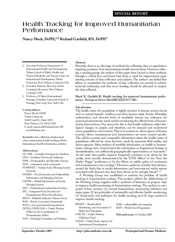 (PDF) Health Tracking for Improved Humanitarian Performance