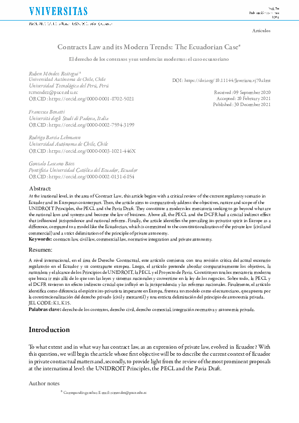 (PDF) Contracts Law and its Modern Trends: The Ecuadorian Case