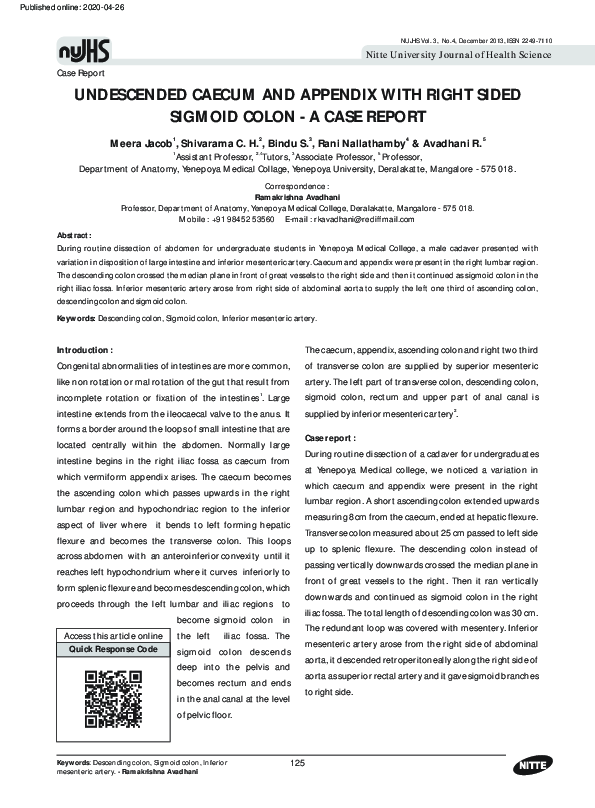 Pdf Undescended Caecum And Appendix With Right Sided Sigmoid Colon A Case Report Drmeera