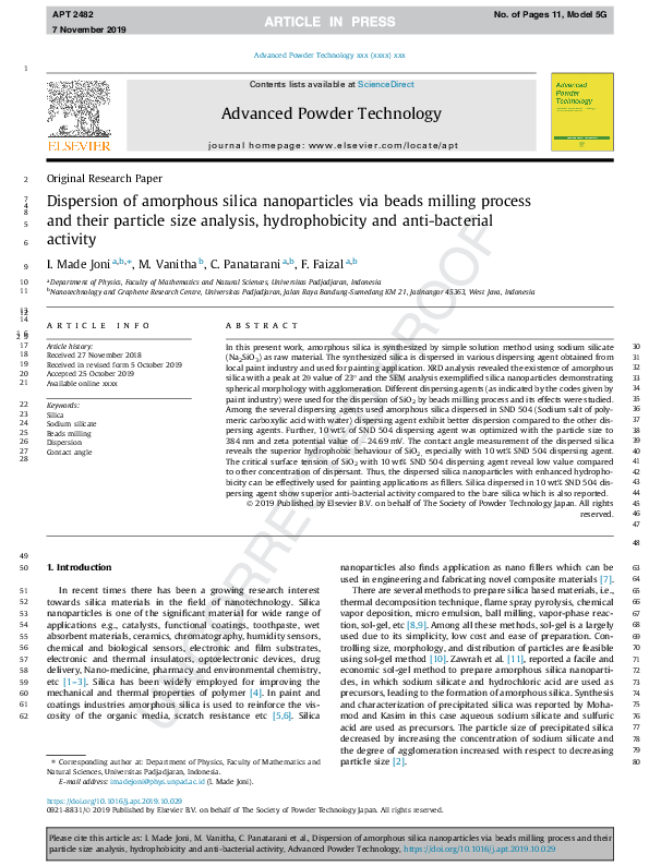 (PDF) Dispersion of amorphous silica nanoparticles via beads milling ...