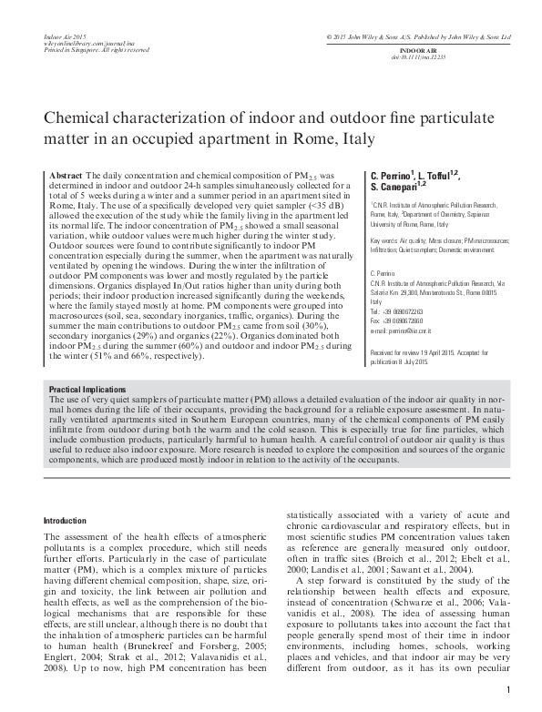 (PDF) Chemical characterization of indoor and outdoor fine particulate ...