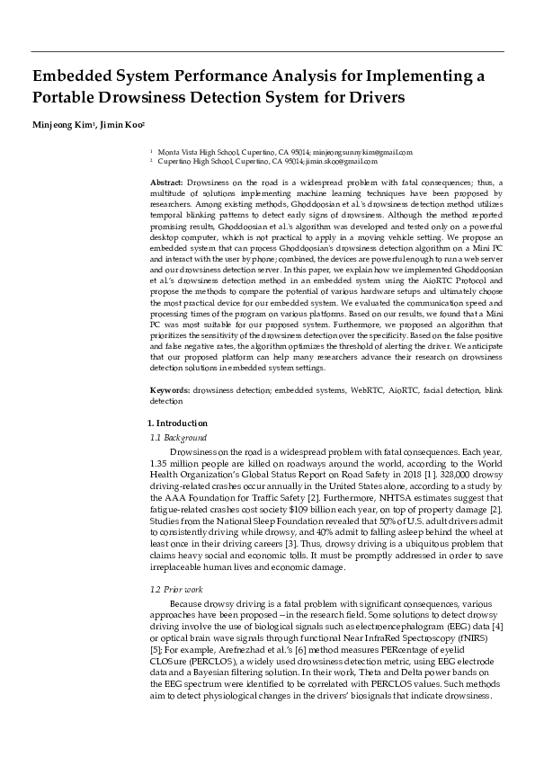 (PDF) Embedded System Performance Analysis for Implementing a Portable Drowsiness Detection ...