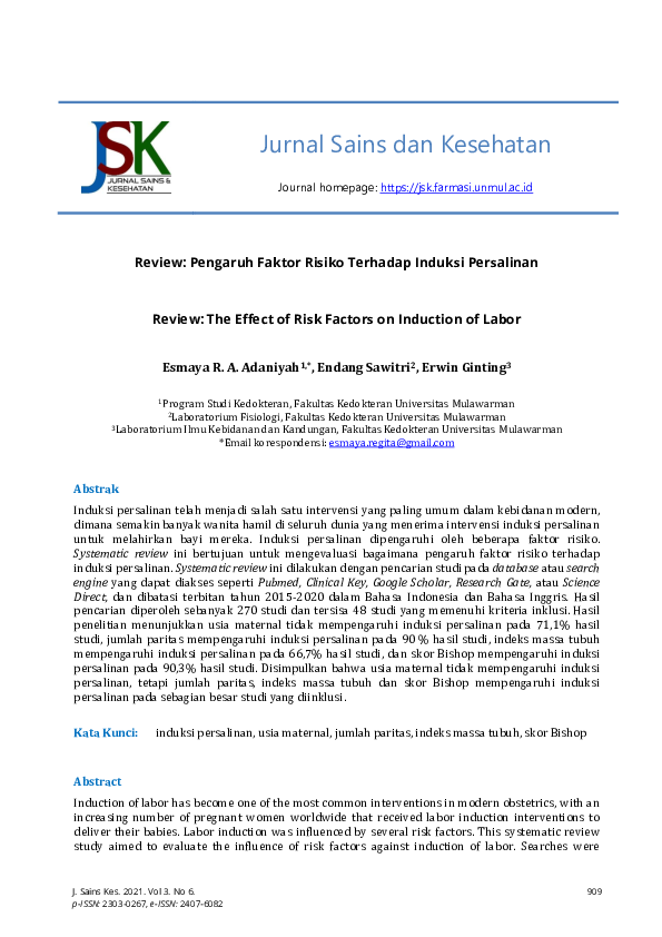 (PDF) Review: Pengaruh Faktor Risiko Terhadap Induksi Persalinan