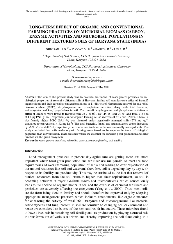 (PDF) Long-Term Effect of Organic and Conventional Farming Practices on Microbial Biomass Carbon ...