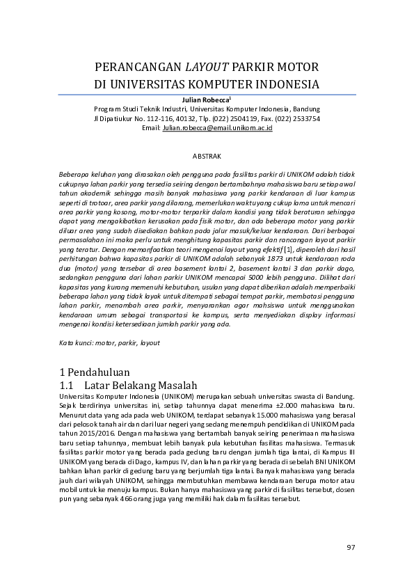 (PDF) Perancangan Layout Parkir Motor DI Universitas Komputer Indonesia