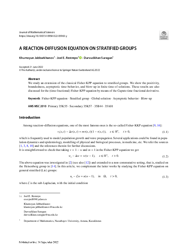 (PDF) A Reaction-Diffusion Equation on Stratified Groups