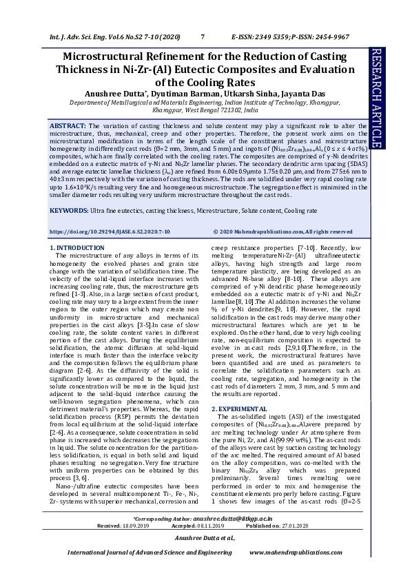 (PDF) Microstructural Refinement for the Reduction of Casting Thickness in Ni-Zr-(Al) Eutectic ...