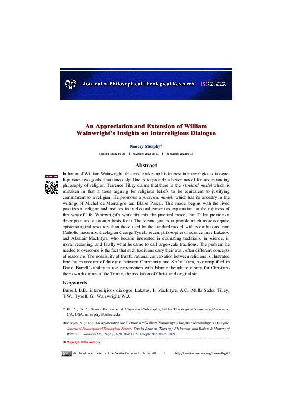 (PDF) An Appreciation and Extension of William Wainwright’s Insights on ...