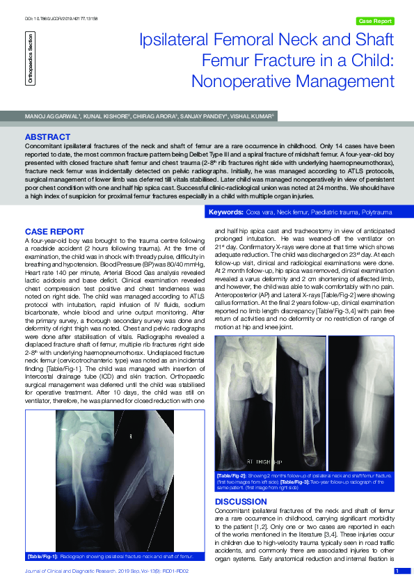 (PDF) Ipsilateral Femoral Neck and Shaft Femur Fracture in a Child: Nonoperative Management ...