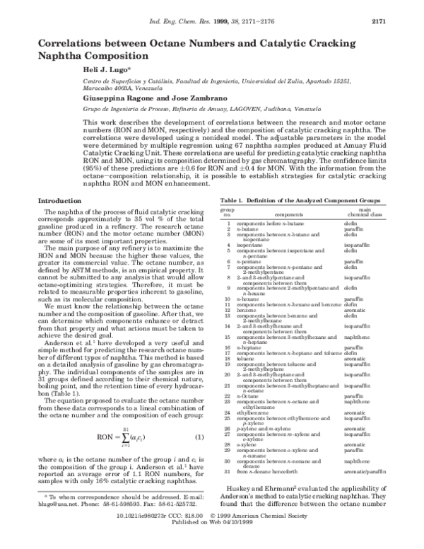 (PDF) Correlations between Octane Numbers and Catalytic Cracking ...