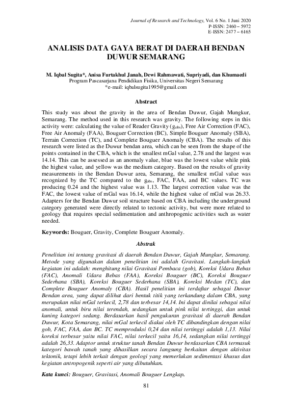 (PDF) Analisis Data Gaya Berat DI Daerah Bendan Duwur Semarang | anisa janah - Academia.edu
