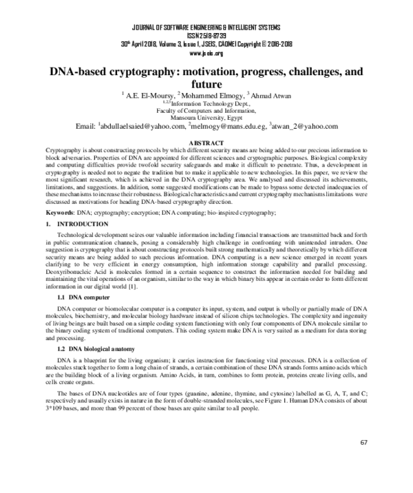 (PDF) DNA-based cryptography: motivation, progress, challenges, and future