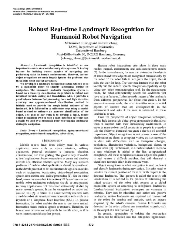 (PDF) Robust Real-Time Landmark Recognition for Humanoid Robot Navigation