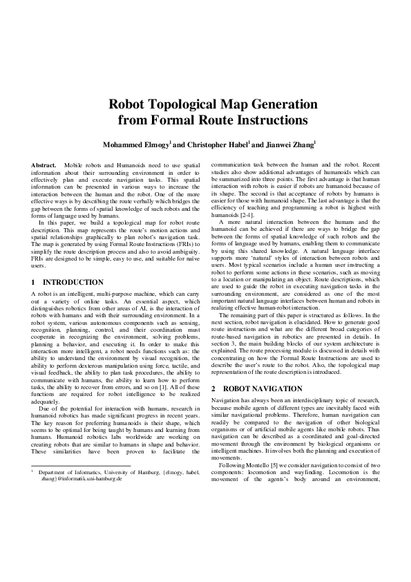 (PDF) Robot Topological Map Generation from Formal Route Instructions