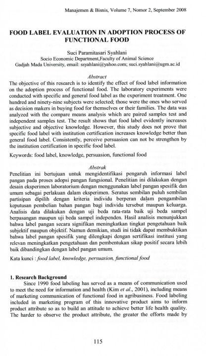 Food Label Evaluation in Adoption Process of Functional Food