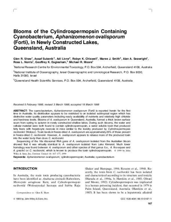 (PDF) Blooms of the cylindrospermopsin containing cyanobacterium ...