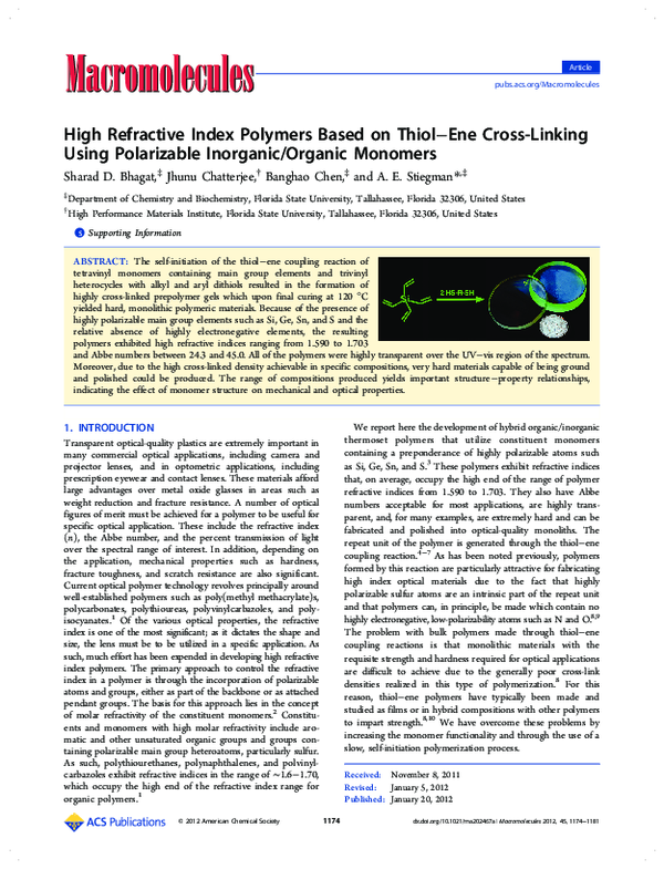 (PDF) High Refractive Index Polymers Based on Thiol–Ene Cross-Linking ...