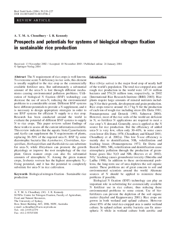 (PDF) Prospects and potentials for systems of biological nitrogen fixation in sustainable rice ...