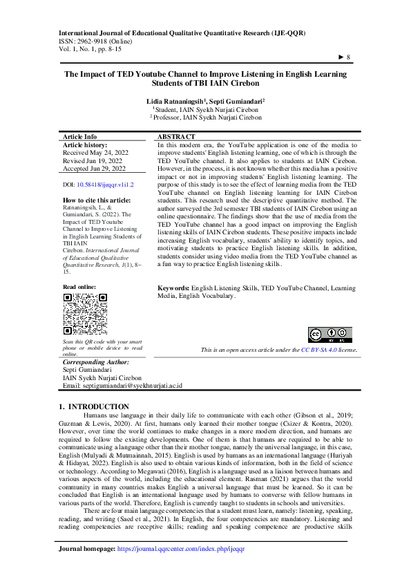 (PDF) The Impact of TED Youtube Channel to Improve Listening in English ...