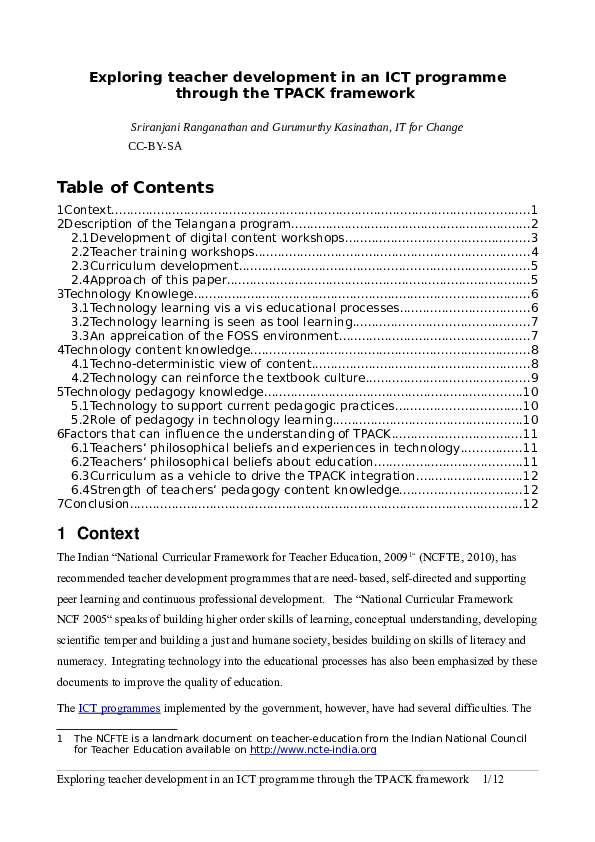 (PDF) Exploring Teacher Development in an ICT Programme through the TPACK Framework