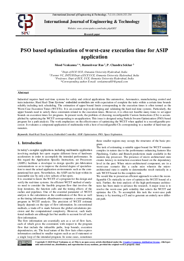 Pdf Pso Based Optimization Of Worst Case Execution Time For Asip