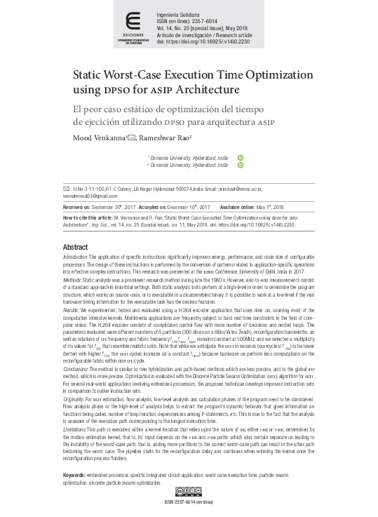 Pdf Static Worst Case Execution Time Optimization Using Dpso For Asip