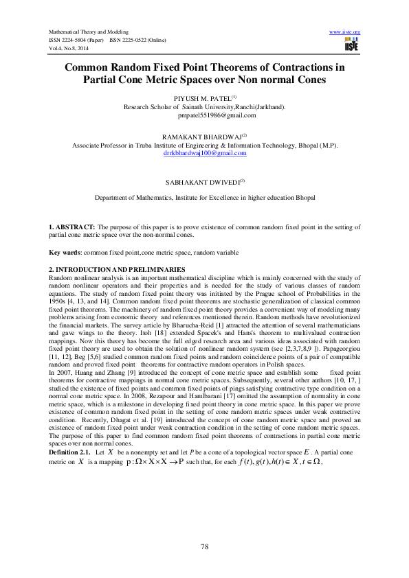 Pdf Common Random Fixed Point Theorems Of Contractions In Partial Cone Metric Spaces Over Non 3930