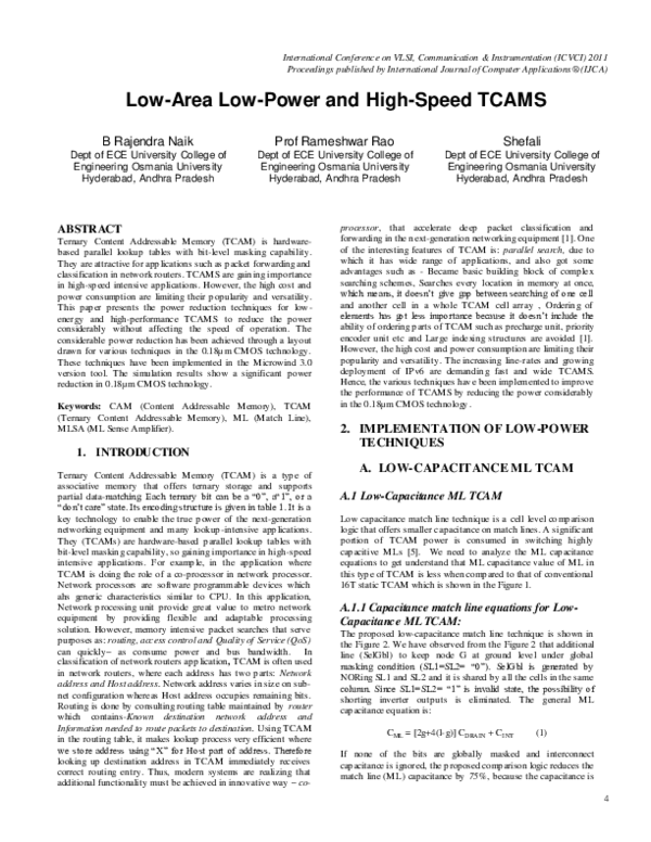 (PDF) Low-Area Low-Power And High-Speed TCAMS