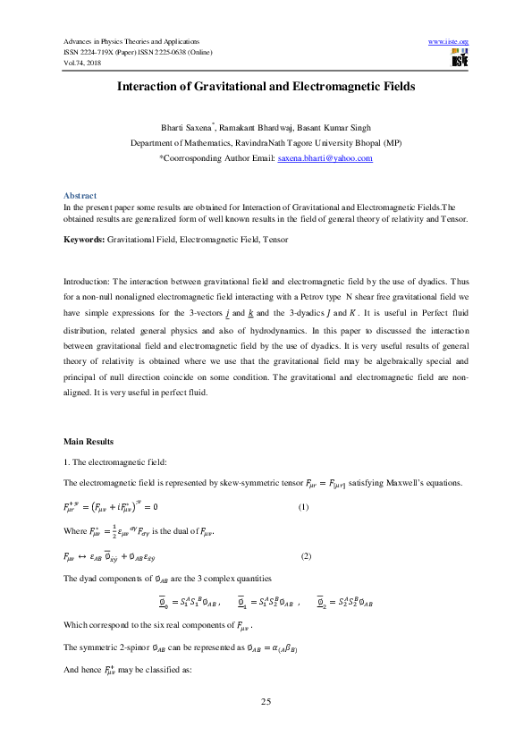 (PDF) Interaction of Gravitational and Electromagnetic Fields
